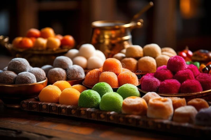 Close-up Oriental Sweets on a Plate Stock Illustration - Illustration ...