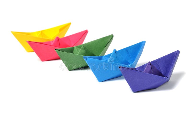 Paper Boats. Origami Colorful Paper Ships, Stock Image - Image of ...