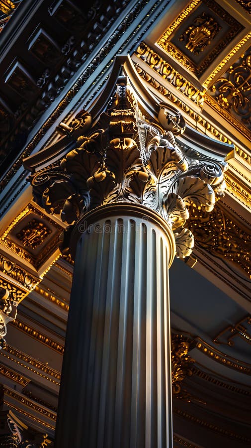 Close-up of Ornate Classical Column with Detailed Capital Under Gilded ...