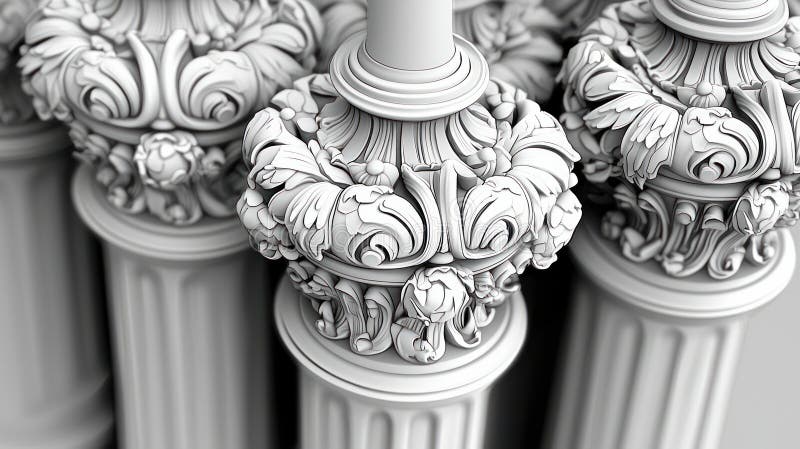 Close Up of Ornate Column Capitals Stock Illustration - Illustration of ...