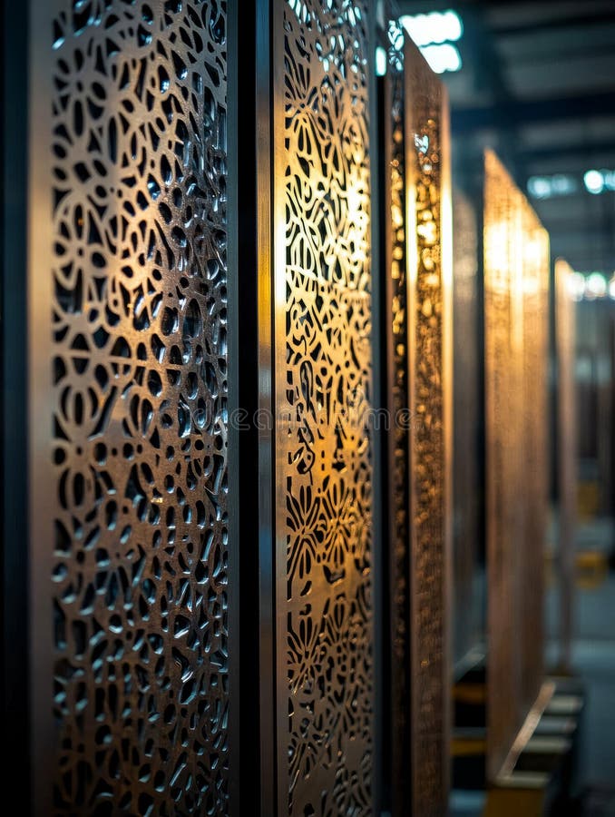 Close-up of Ornate Decorative Screens in Warm Lighting. Stock Photo ...