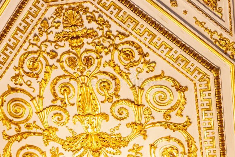 Close-up of Ornate Gilded Golden Ceiling Stock Image - Image of ...