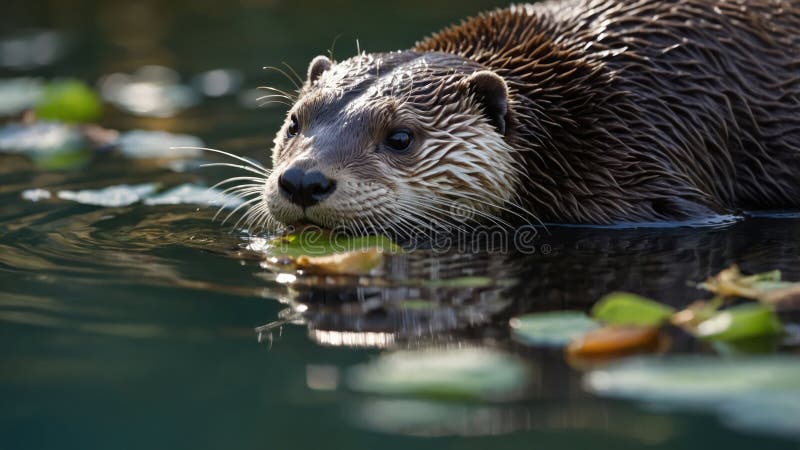 Charming Otter Swimming in the Water, Close-up Portrait. Stock ...