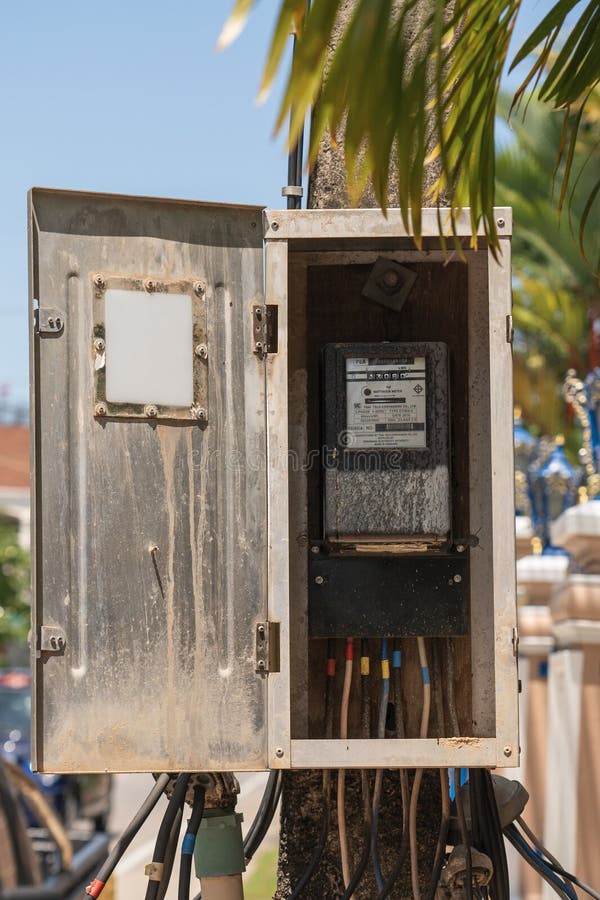 Close-up of an Outdoor Electrical Distribution Panel Mounted on Pole ...