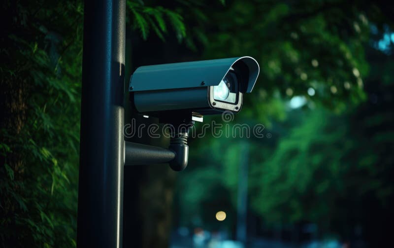 Close-up of an Outdoors Surveillance Video Camera on a Park or a ...