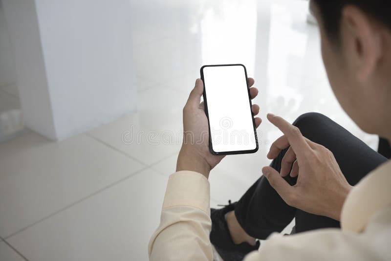 Over Shoulder View of Businessman Using Mobile Phone at Office. Stock ...