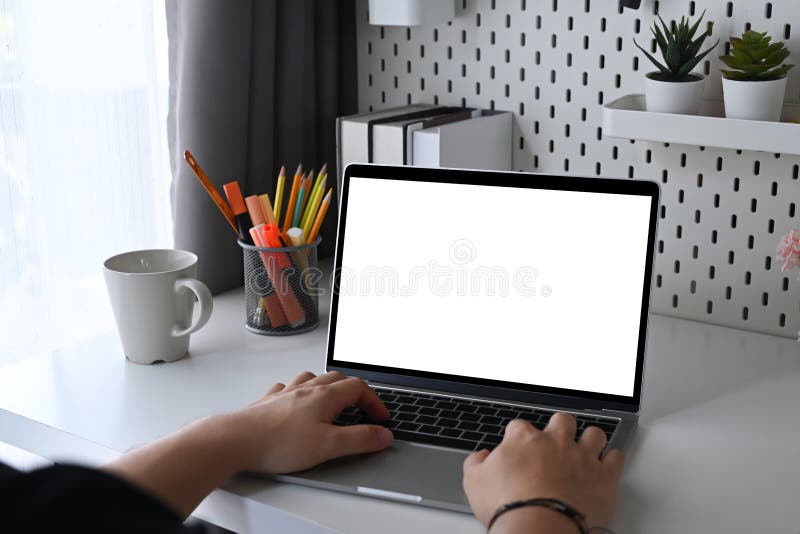 Close Up Over Shoulder View of a Man Working with Computer Laptop ...