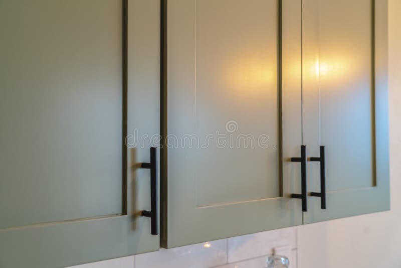 Close Up of Overhead Kitchen Cupboards at Home Stock Image - Image of ...