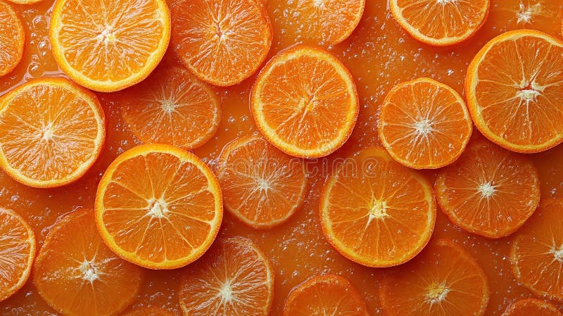 Close-up Overhead Shot of Multiple Orange Slices Arranged on an Orange ...