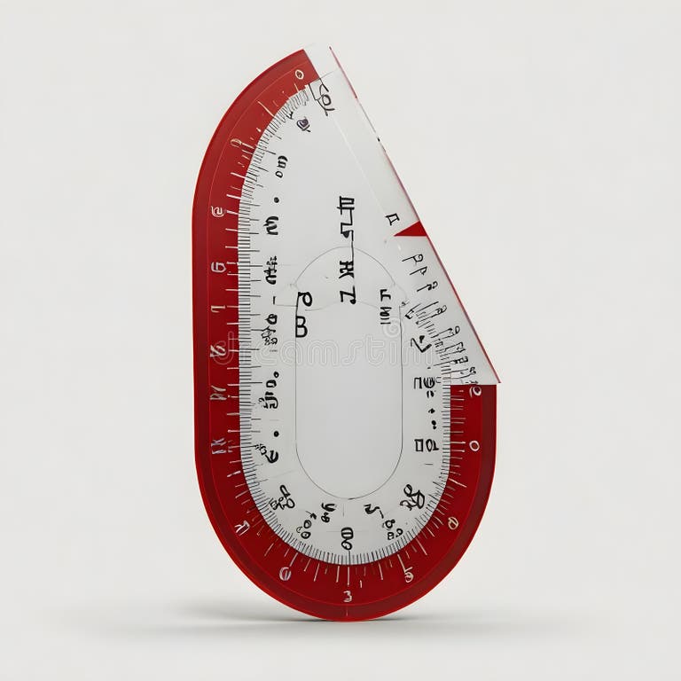 A Close-Up Overhead View of a White Protractor with Red Graduations ...