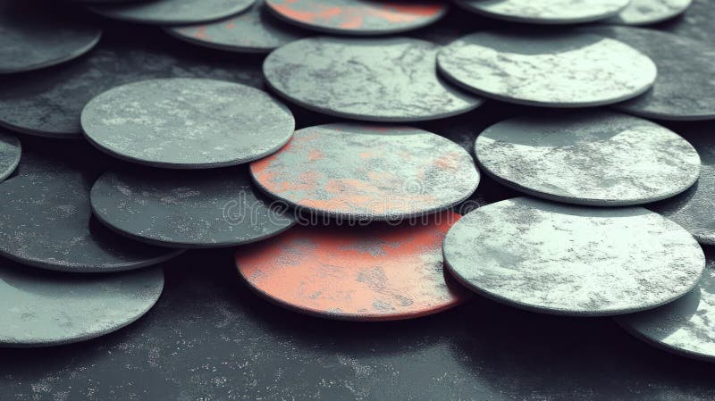 A Close-up of Overlapping Circular Metallic Discs with a Textured ...