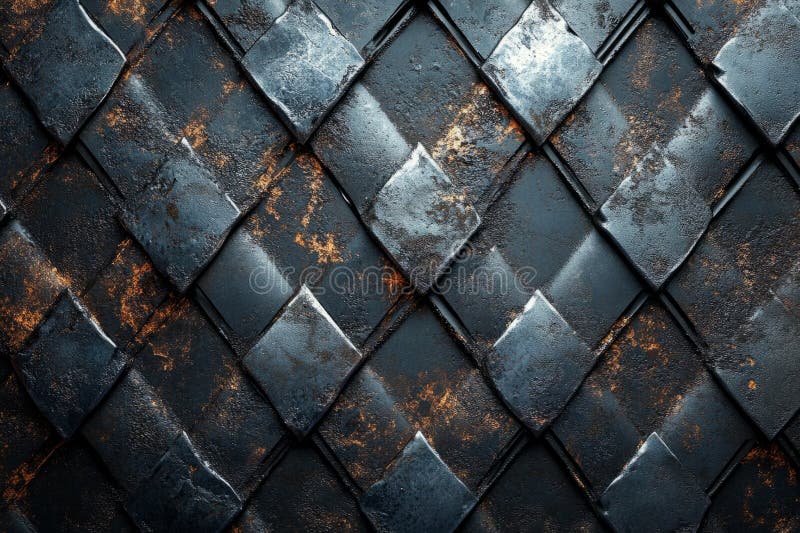 Close-up of Overlapping Dark Metal Plates Creating a Textured Surface ...