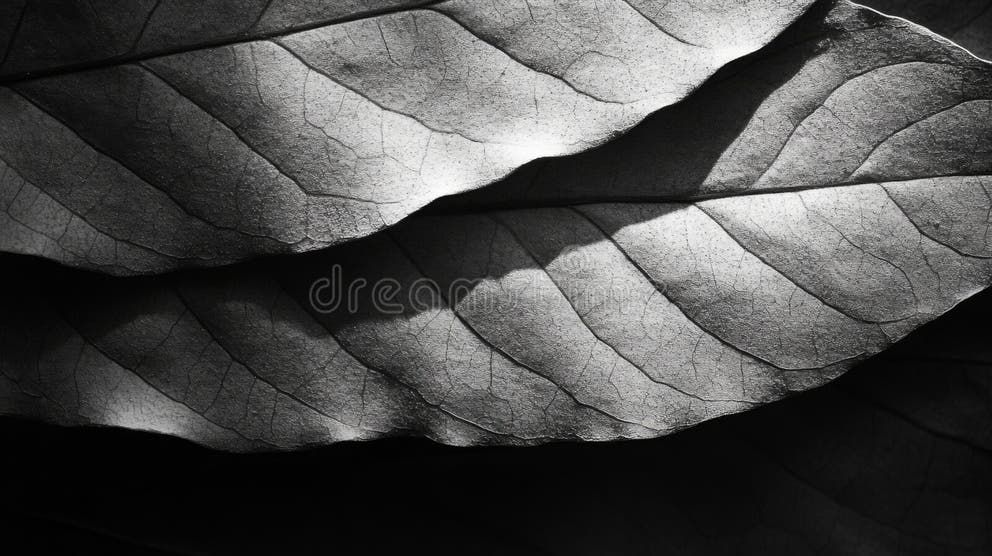 Close-up of Overlapping Leaves in Black and White Stock Illustration ...
