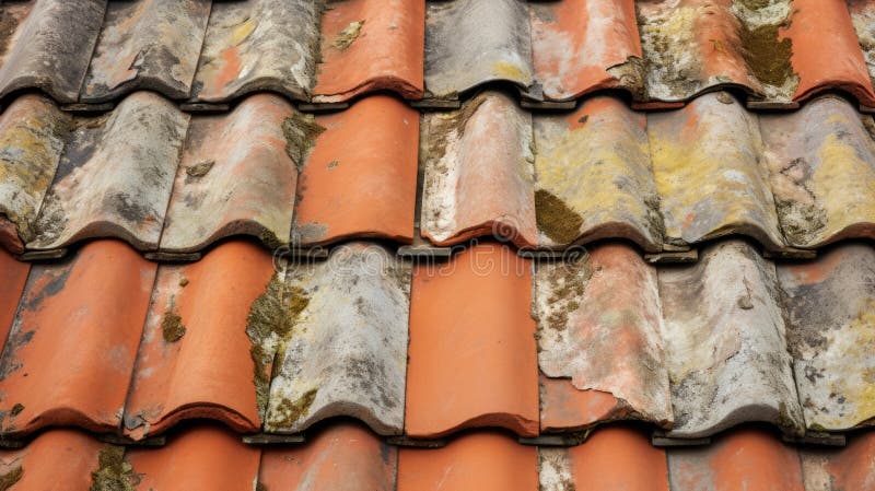 Close Up Overlapping Roof Tiles Varying Degrees Aging Ai Generated ...