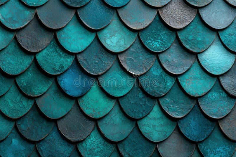 Close-up of Overlapping Teal Fish Scales Texture. Stock Illustration ...