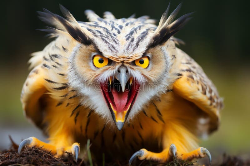 A Close Up of an Owl with Its Mouth Open Stock Illustration ...