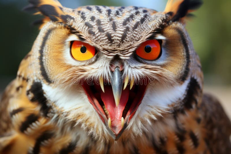 A Close Up of an Owl with Its Mouth Open Stock Illustration ...