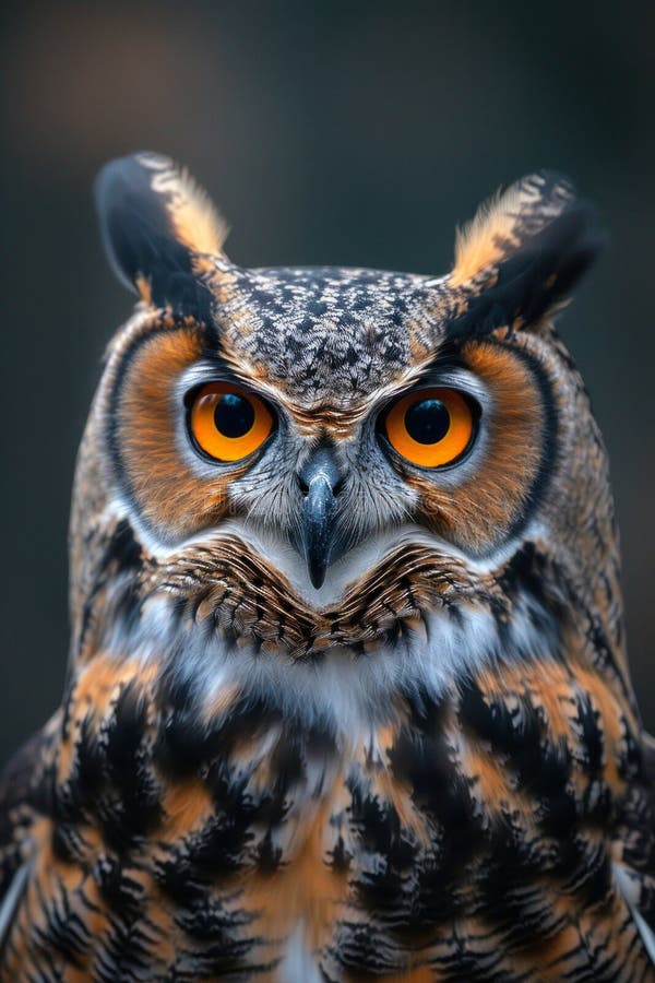 Close Up of Owl with Orange Eyes and Black and White Beak. Generative ...
