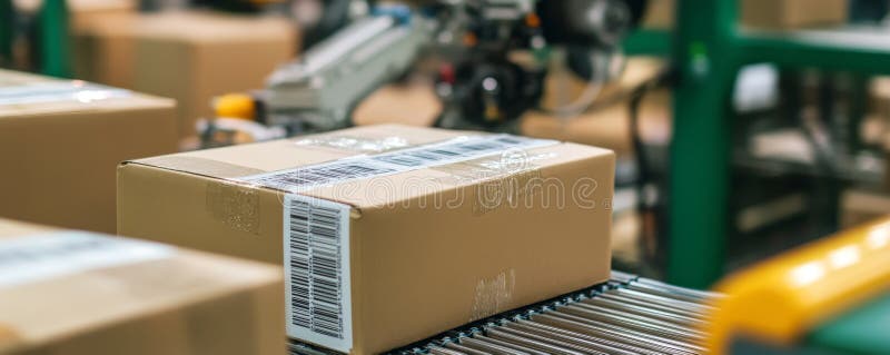 Close-up of a Package on a Conveyor Belt in a Warehouse Stock ...