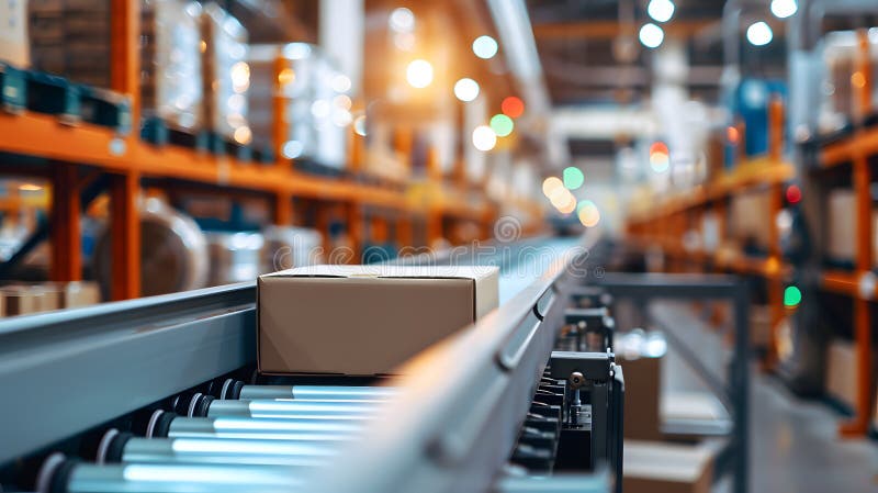 Package on Conveyor Belt in Warehouse Logistics Center Stock Image ...