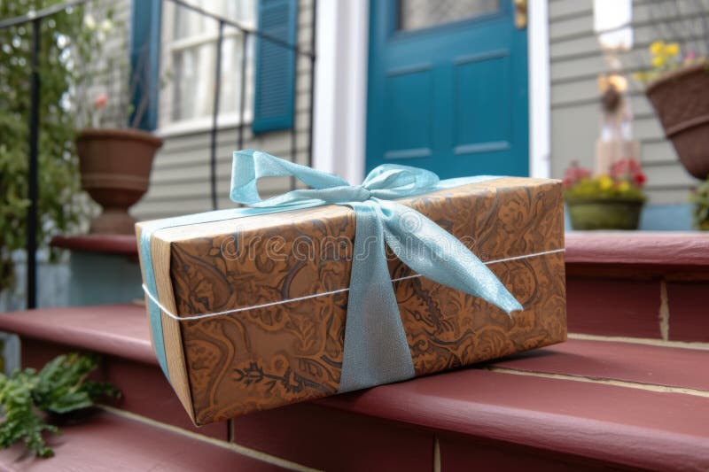 Close-up of a Package with Shipping Label on Doorstep Stock ...