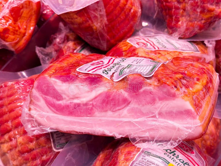 Close-up of Packaged Ham in Store Display Editorial Stock Image - Image ...