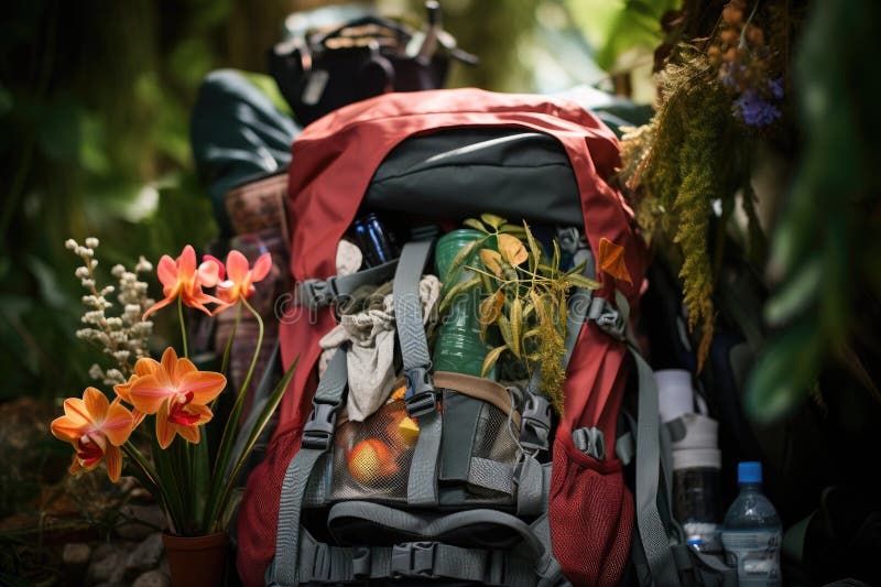 Close-up of a Packed Hiking Backpack Stock Illustration - Illustration ...