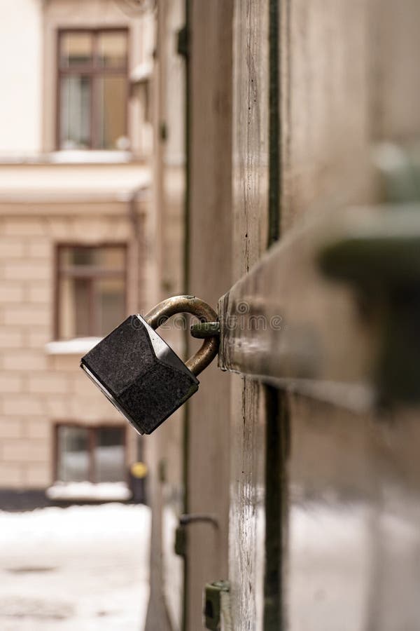 Close Up of a Padlock on Door Stock Photo - Image of still ...