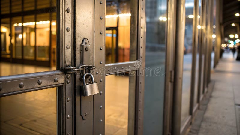 Close-up Padlock on the Steel Door of a Building Stock Illustration ...