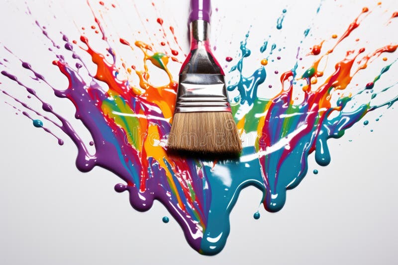 Close-up of a Paintbrush Dripping with Multicolored Paint Droplets Onto ...