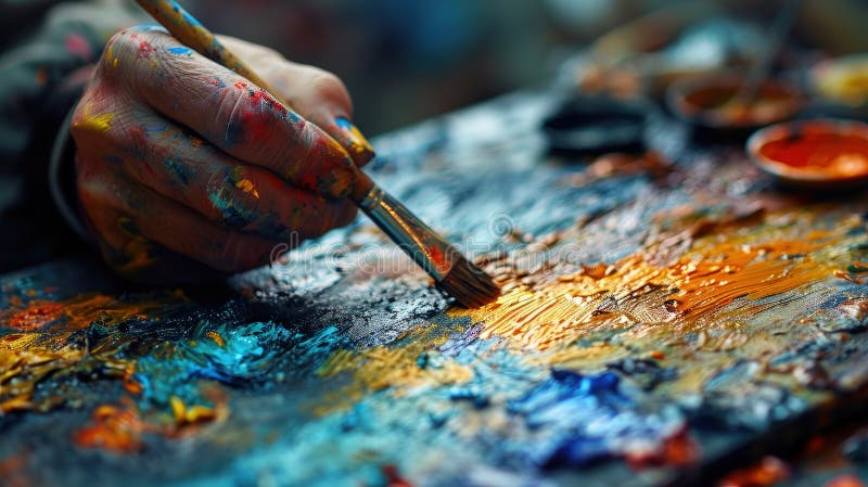 A Close Up of a Paintbrush in a Person S Hand Stock Photo - Image of ...