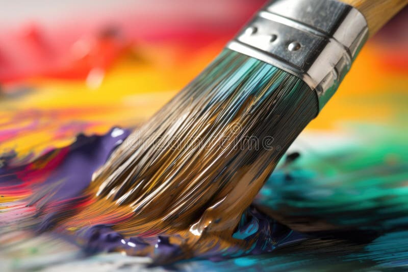 Close-up of Paintbrush, with Streaks of Different Colors Visible Stock ...