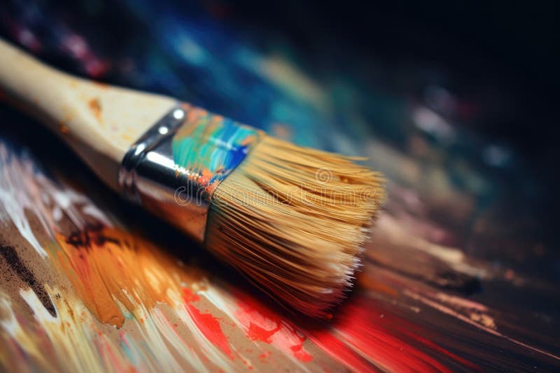 Close-up of Paintbrush, with Streaks of Different Colors Visible Stock ...