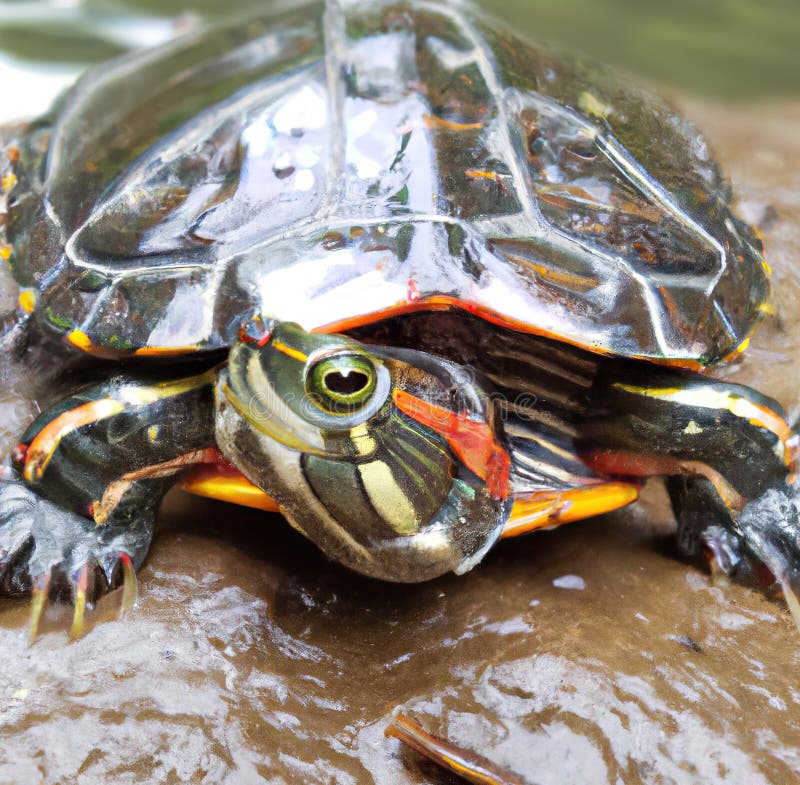Close Up of Painted Turtle Created Using Generative Ai Technology Stock ...