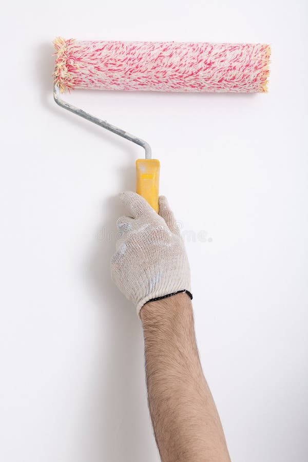 Close Up of Painter Arm Painting a Wall with Paint Roller Stock Image ...