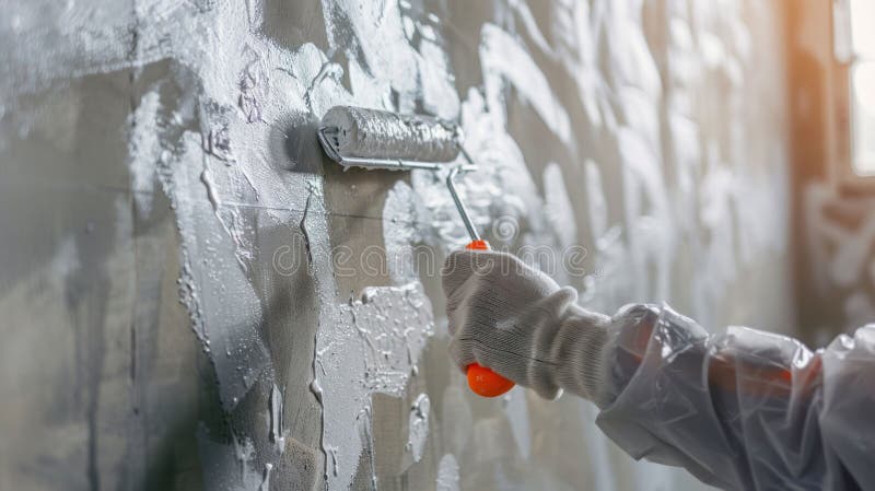 Close-Up of Painter& X27;s Hand Applying Paint with Roller. Generative ...