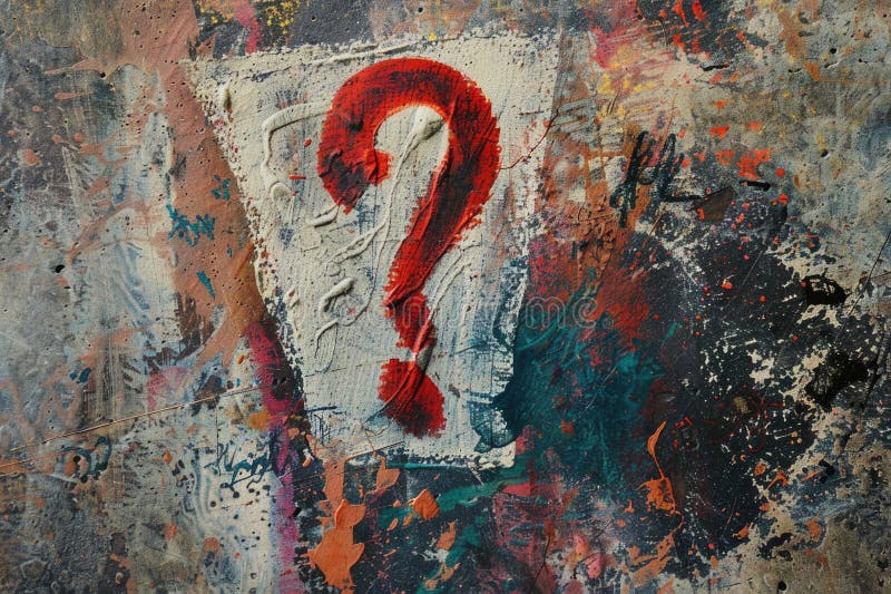 A Close-up of a Painting Featuring a Bright Red Question Mark Stock ...