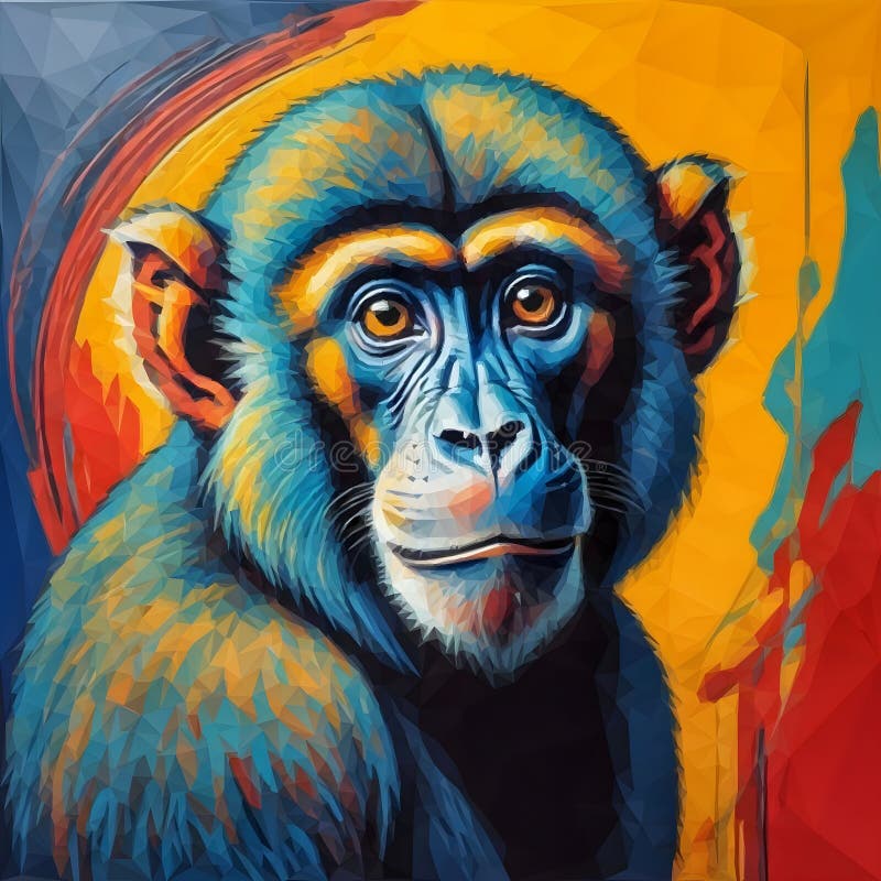 A Close Up of a Painting of a Monkey. Beautiful Picture of Cute Monkey ...