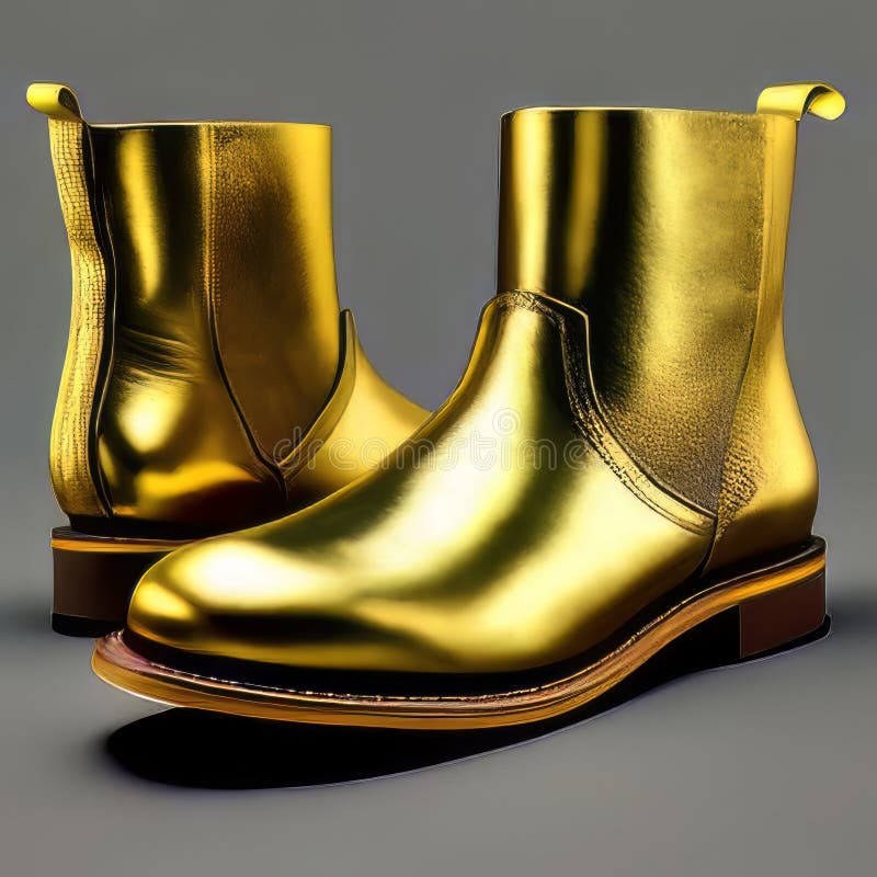 A Close Up of a Pair of Gold Medieval Boots with a Gold Boot. Stock ...