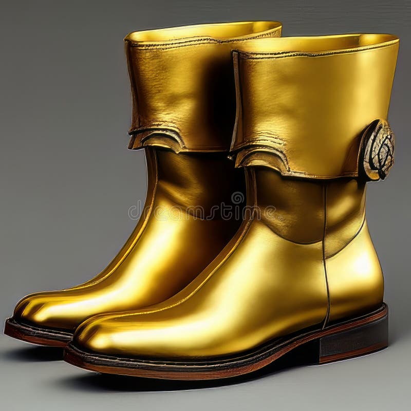 A Close Up of a Pair of Gold Medieval Boots with a Gold Boot. Stock ...