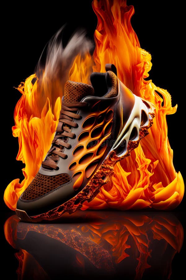 Close Up of Pair of Shoes on Black Background with Fire. Generative AI ...