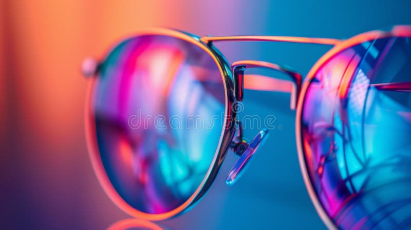 A Close Up of a Pair of Sunglasses with Colorful Reflections, AI Stock ...