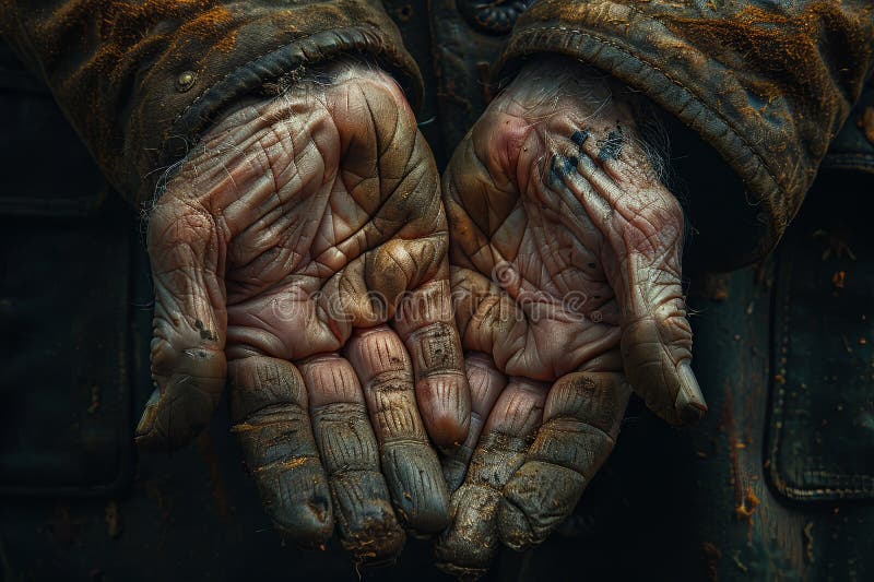 Close-up of a Pair of Weathered Hands, Showcasing Years of Work and a ...