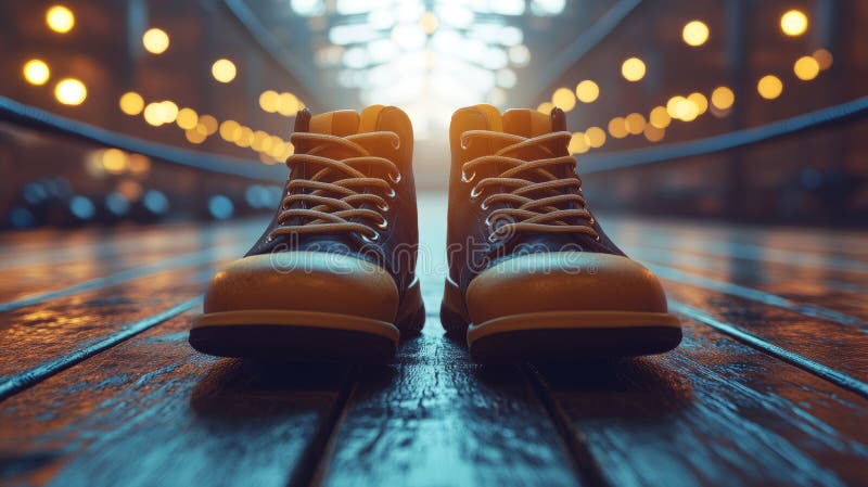 Close-up of Pair of Work Boots in an Industrial Setting. Stock Image ...