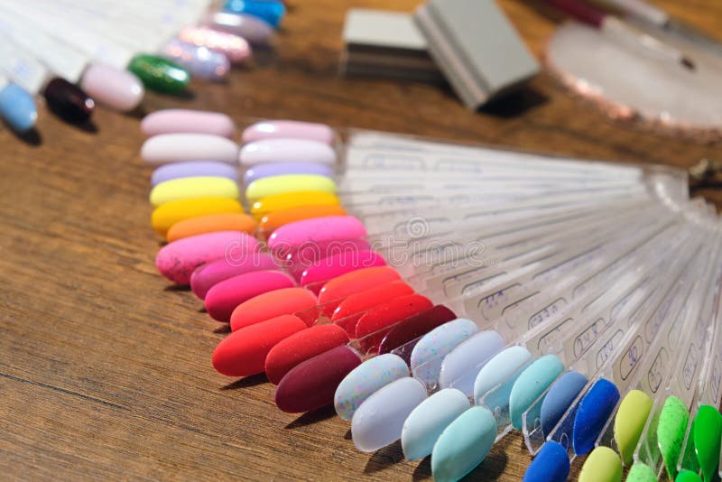 Close-up Palette with Color and Texture Samples of Nails for Manicure ...