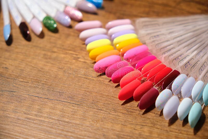 Close-up Palette with Nail Color and Texture Samples for Manicure Stock ...
