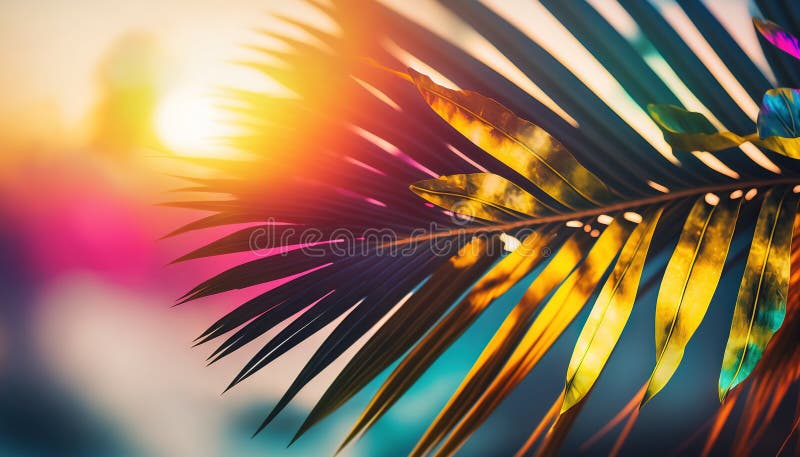 A Close Up of a Palm Leaf with the Sun in the Background. Generative Ai ...