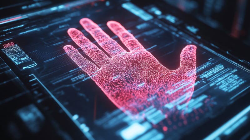 Close-Up of Palm Veins in Digital Scanner Display Stock Illustration ...