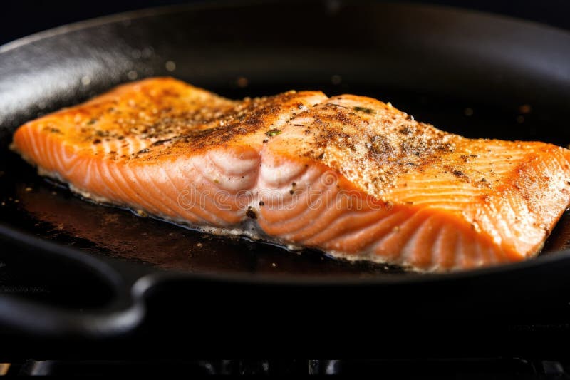 Close-up of a Pan-seared Salmon Fillet Stock Image - Image of delicious ...