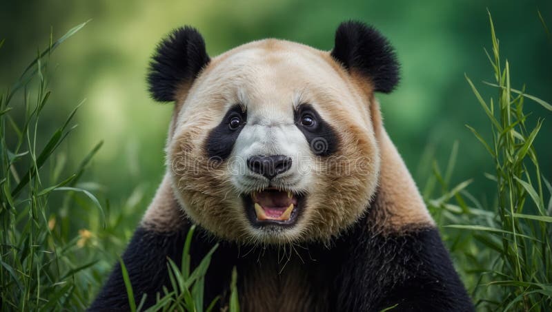 Close-up of Panda Bear with Black and White Markings, Looking Directly ...
